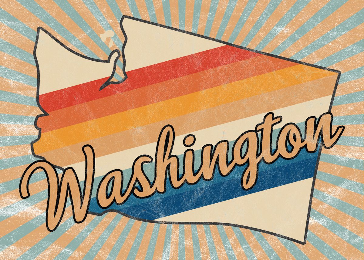 'Washington State Retro 70s' Poster, picture, metal print, paint by ...