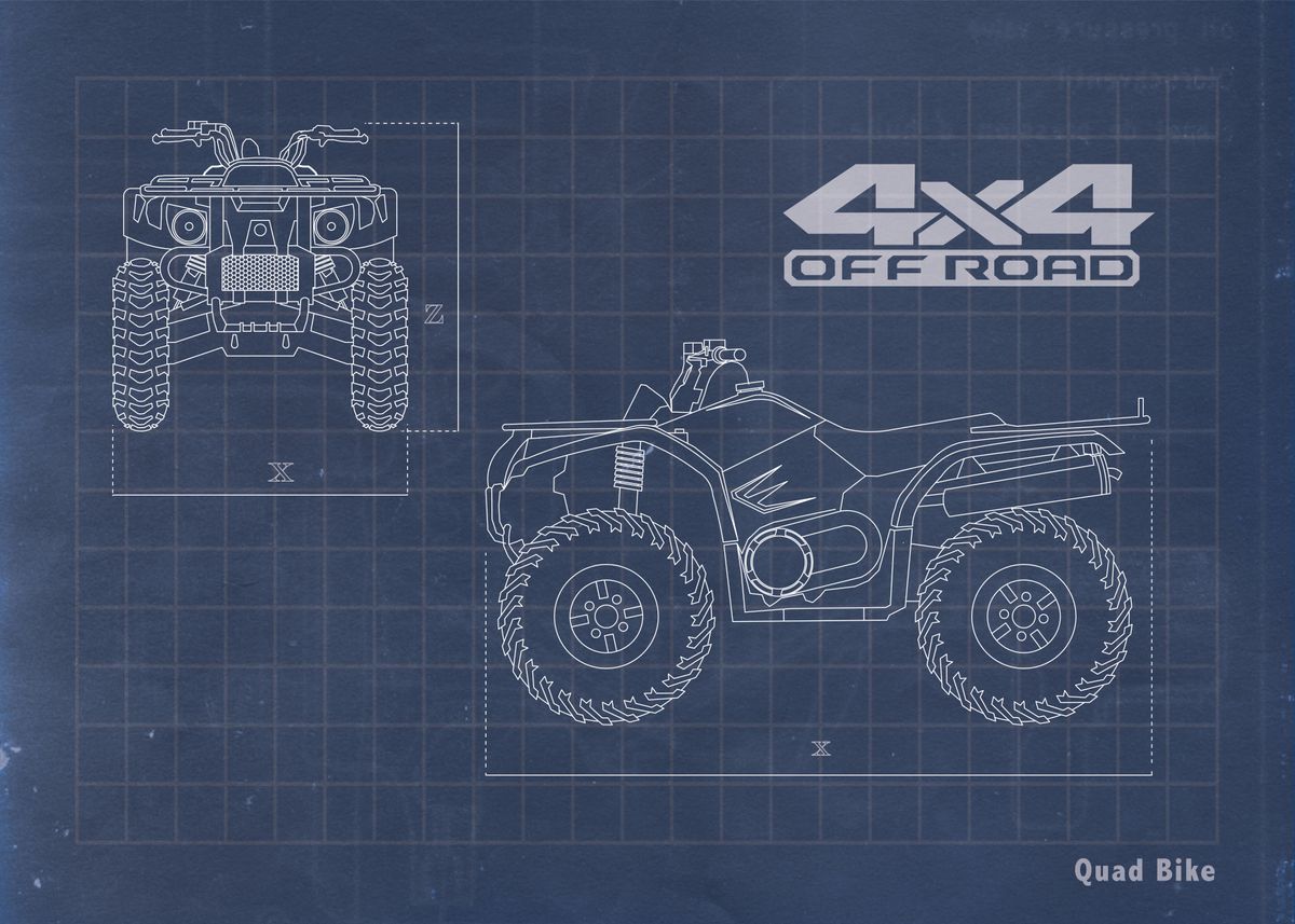 'Quad Bike Blueprint' Poster, picture, metal print, paint by Paul Solis ...