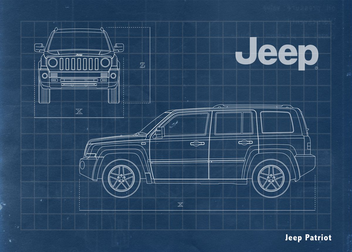 'Jeep Patriot Blueprint ' Poster, picture, metal print, paint by Paul Solis | Displate