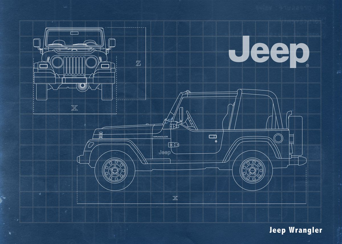 'Jeep Wrangler Blueprint ' Poster, picture, metal print, paint by Paul ...