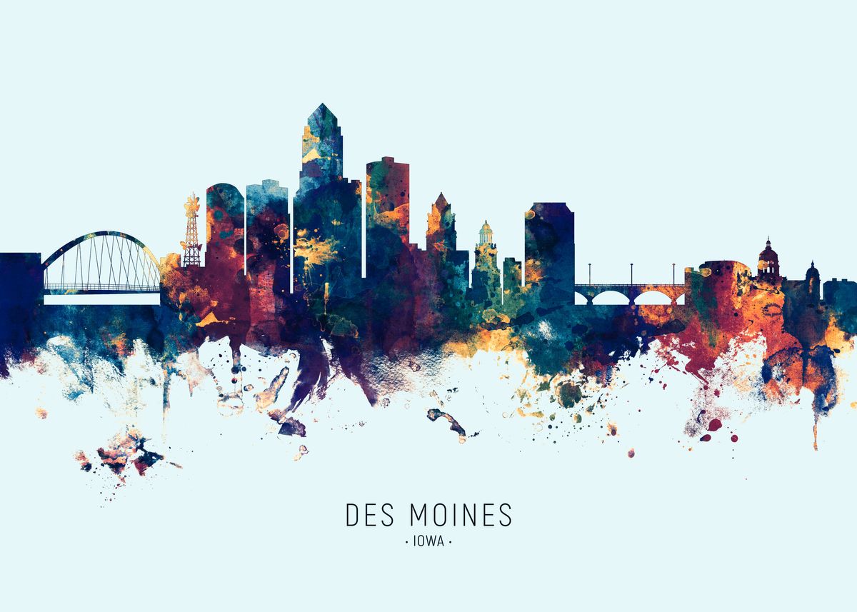 'Des Moines Iowa Skyline' Poster, picture, metal print, paint by ...