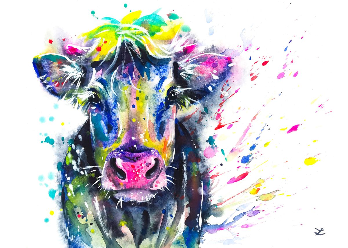 'Fancy Cow ' Poster, picture, metal print, paint by Zaira Dzhaubaeva ...