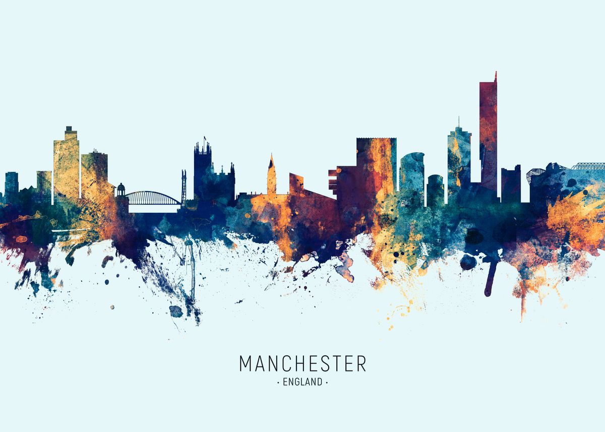 'Manchester England Skyline' Poster, picture, metal print, paint by ...