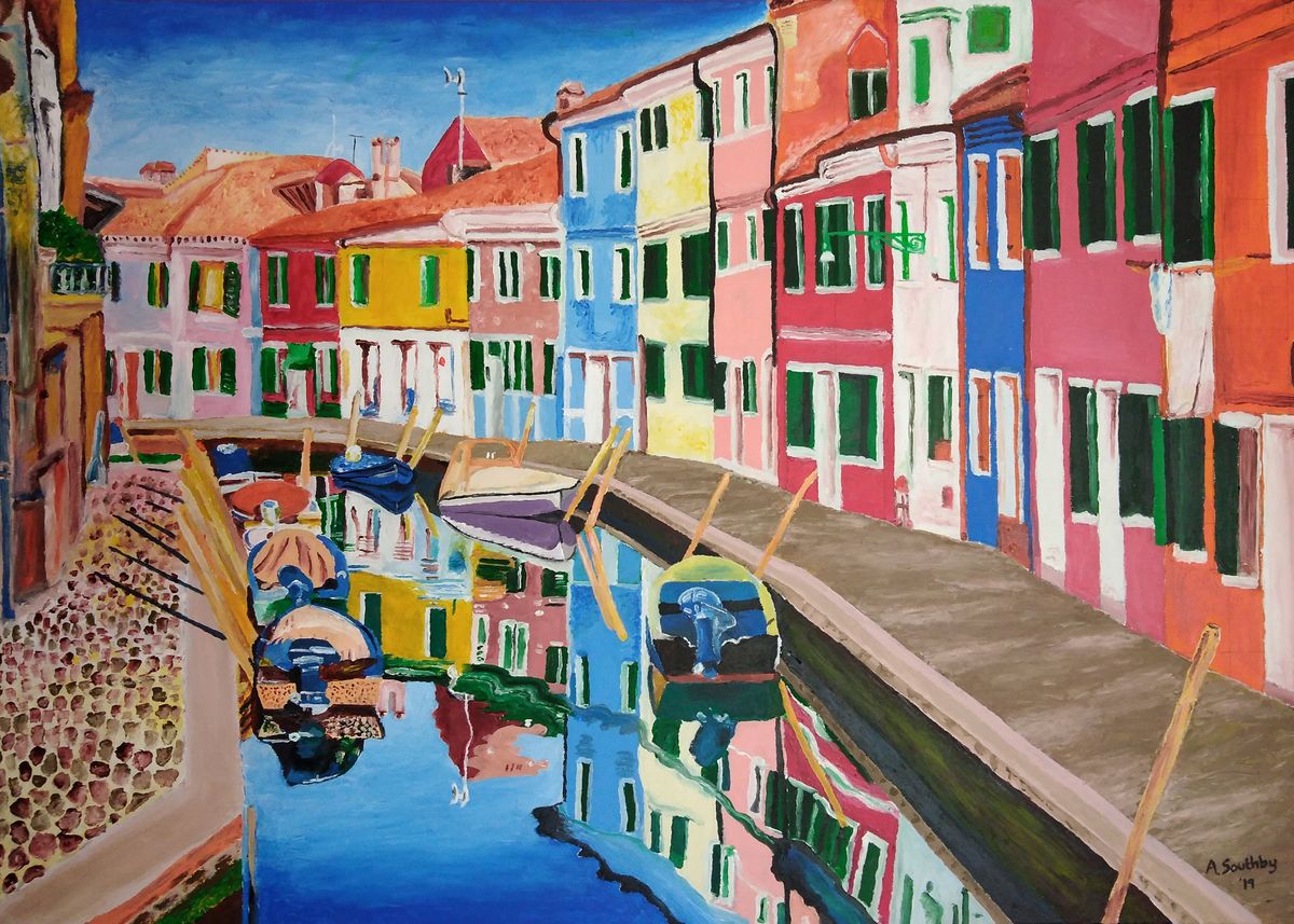 'Colorful Buildings & Boats' Poster, picture, metal print, paint by ...