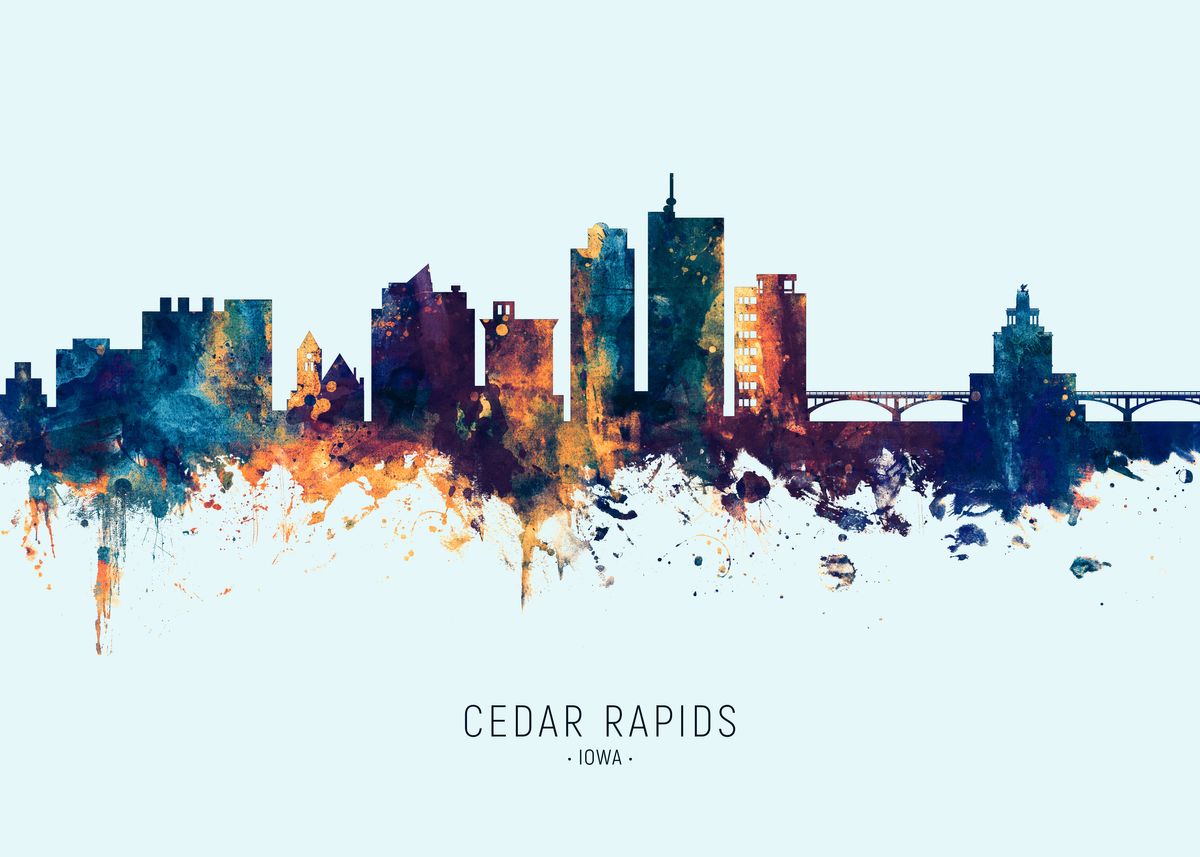 'Cedar Rapids Iowa Skyline' Poster, picture, metal print, paint by ...