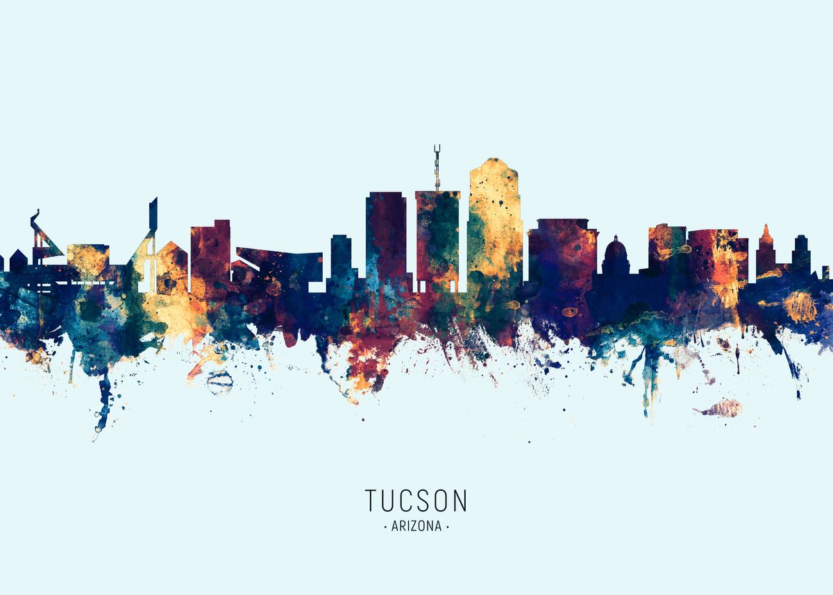 'Tucson Arizona Skyline' Poster, picture, metal print, paint by Michael ...