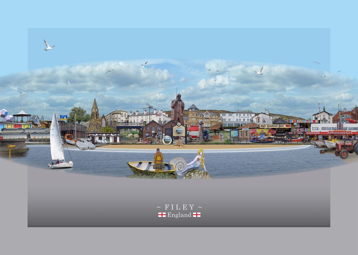 'Filey' Poster, picture, metal print, paint by Mike Pratt | Displate