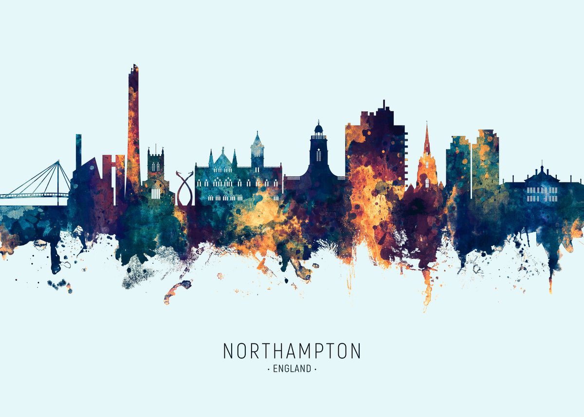 'Northampton Skyline' Poster, picture, metal print, paint by Michael ...