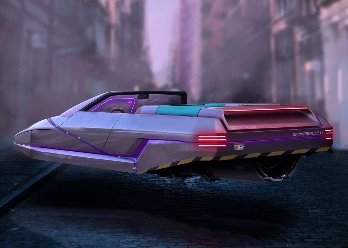 'Flying 80s Dream Car' Poster, picture, metal print, paint by Dominic ...