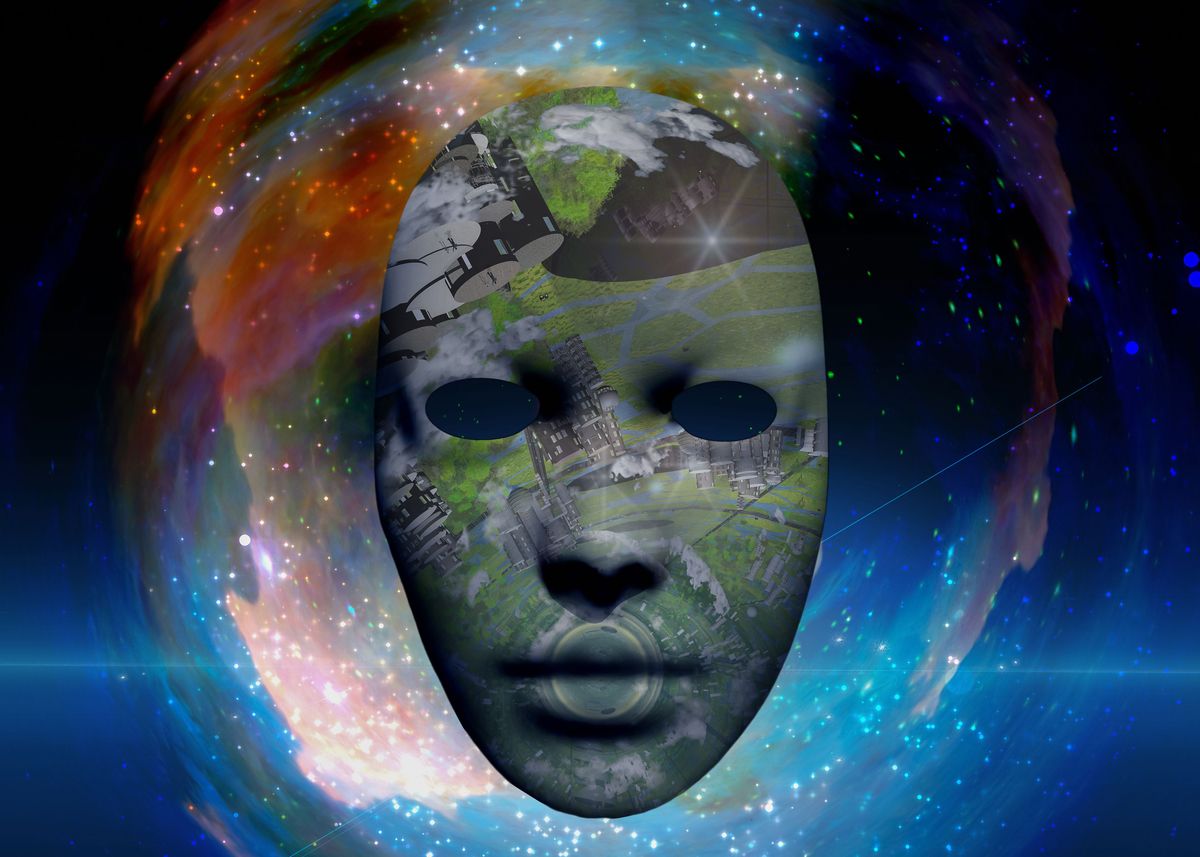 'Mask in the space' Poster, picture, metal print, paint by Bruce Rolff ...