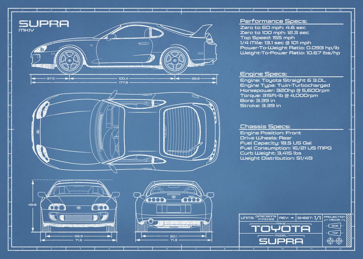 'Toyota Supra 1993 - 1998' Poster, picture, metal print, paint by ...