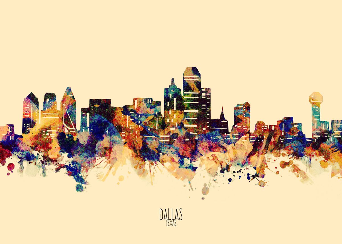 'dallas skyline yellow' Poster, picture, metal print, paint by Bekim ...