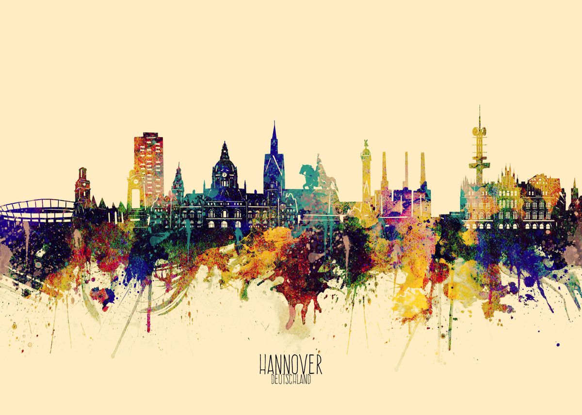 'hannover skyline yellow' Poster, picture, metal print, paint by Bekim ...