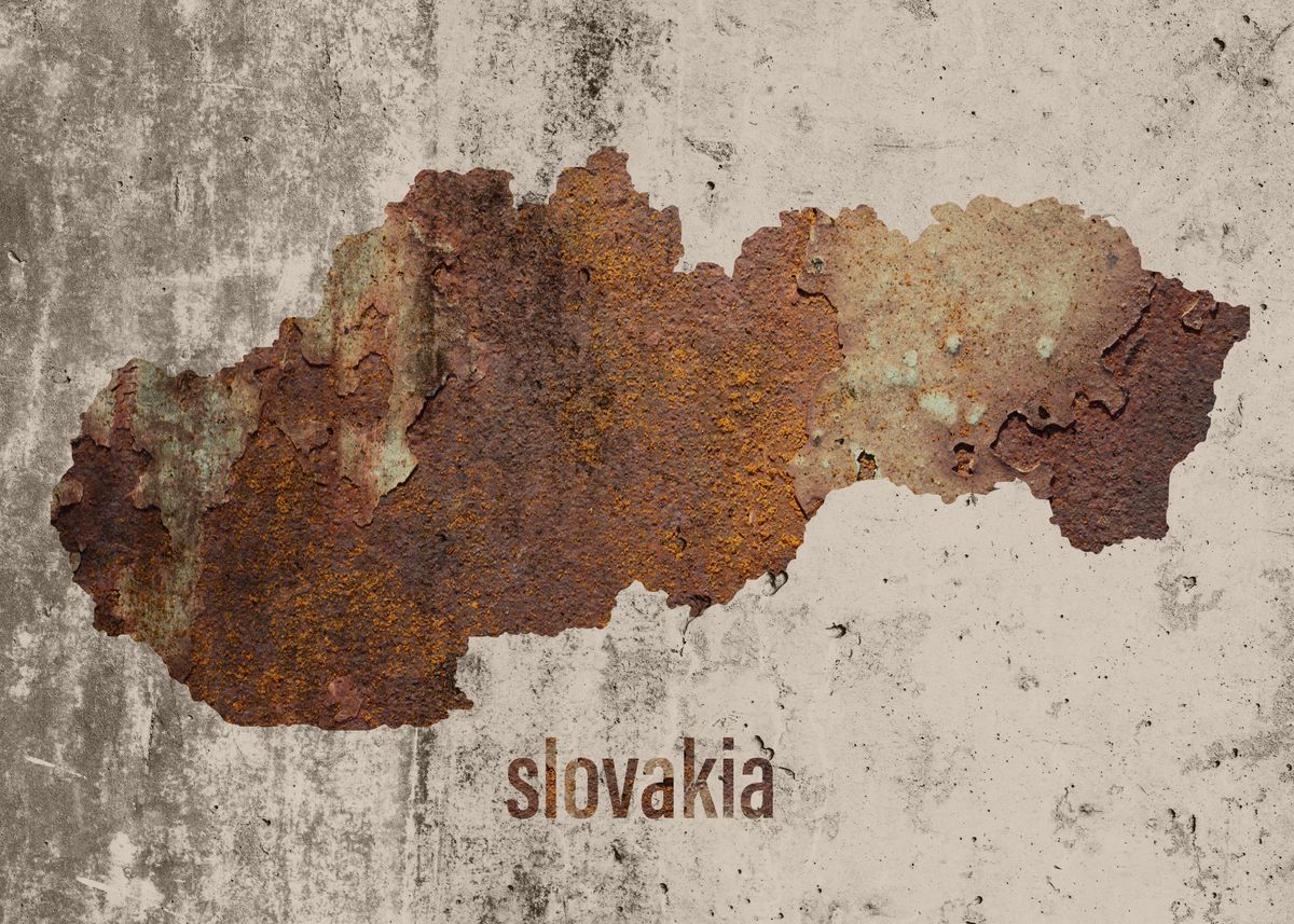 'Slovakia Map Rusty Cement' Poster, picture, metal print, paint by ...