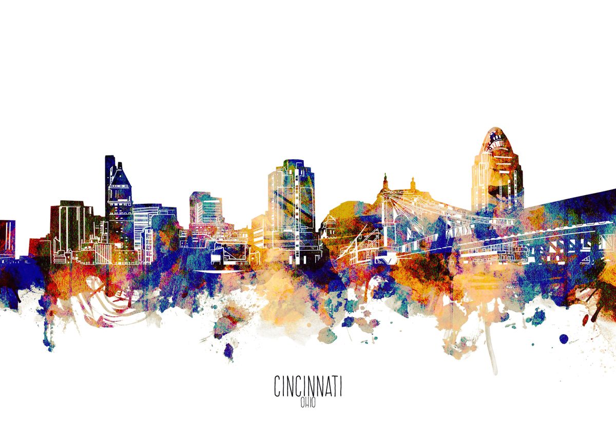 'cincinnati watercolor 2' Poster, picture, metal print, paint by Bekim ...