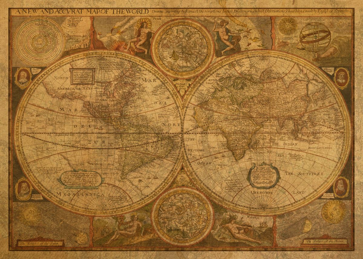 'Vintage World Map 1659' Poster, picture, metal print, paint by Design ...