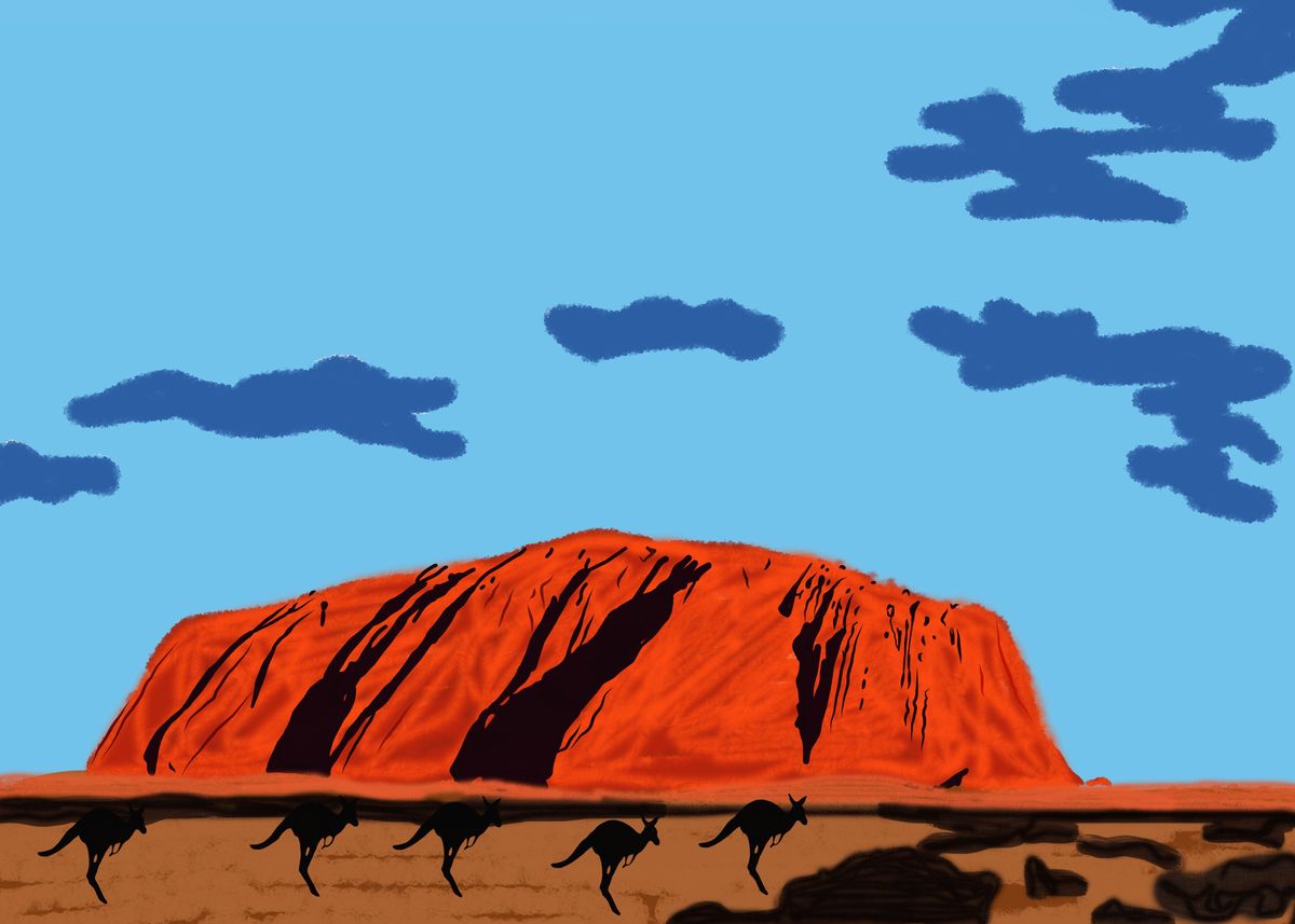 'Uluru y canguros ' Poster, picture, metal print, paint by Delyhunkes ...