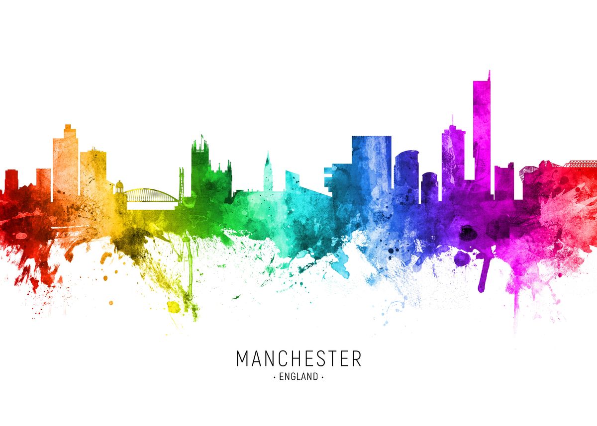 'Manchester England Skyline' Poster, picture, metal print, paint by ...
