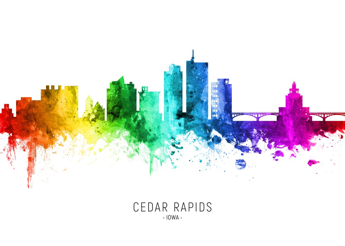 'Cedar Rapids Iowa Skyline' Poster, picture, metal print, paint by ...