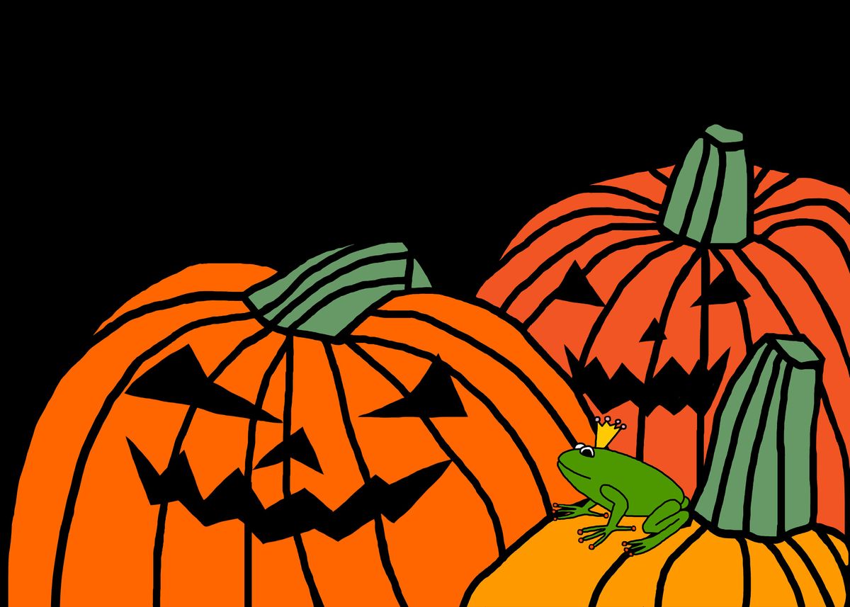 'Frog and Spooky Pumpkins' Poster, picture, metal print, paint by ...