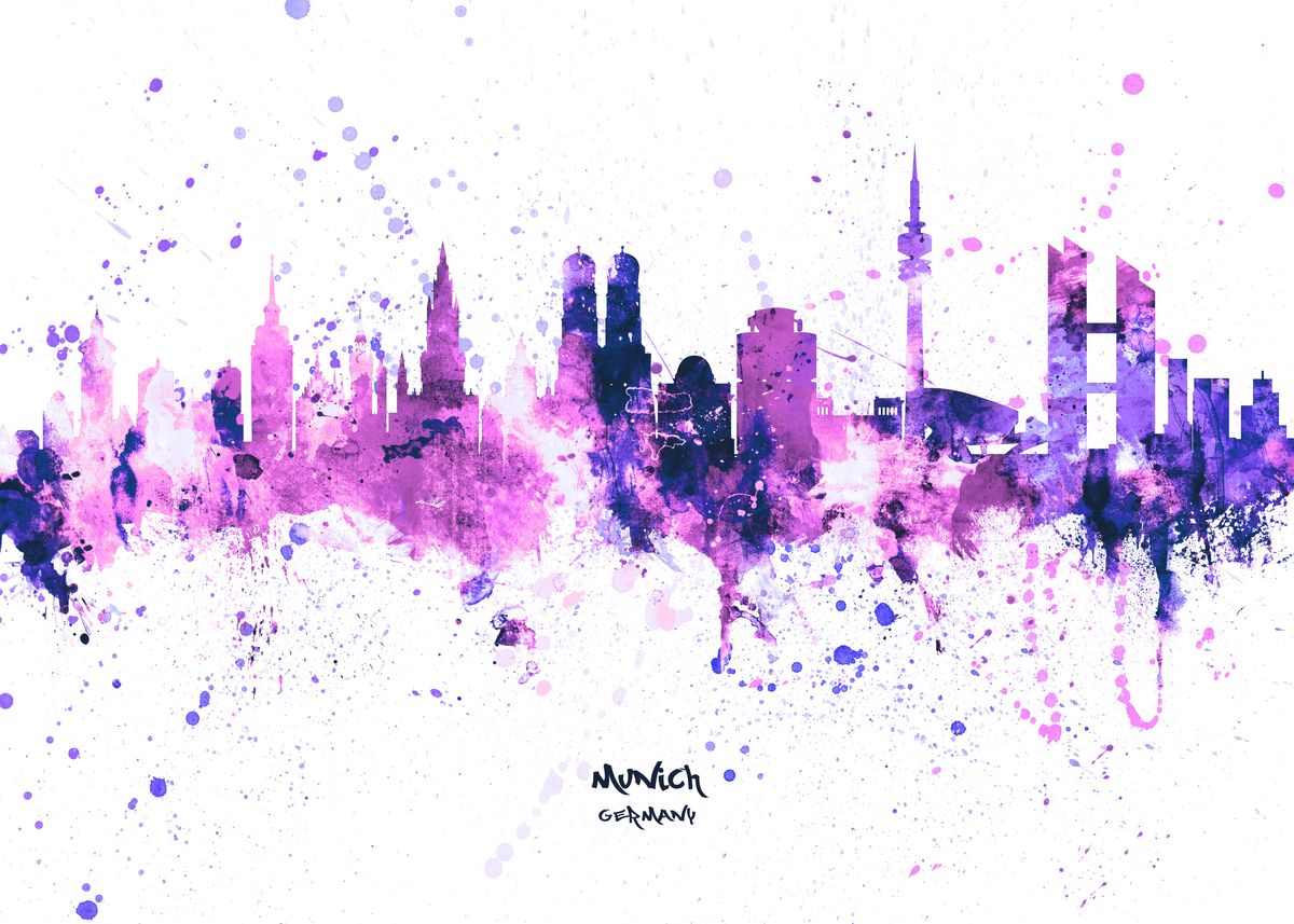 'Munich Germany Skyline' Poster, picture, metal print, paint by Michael ...