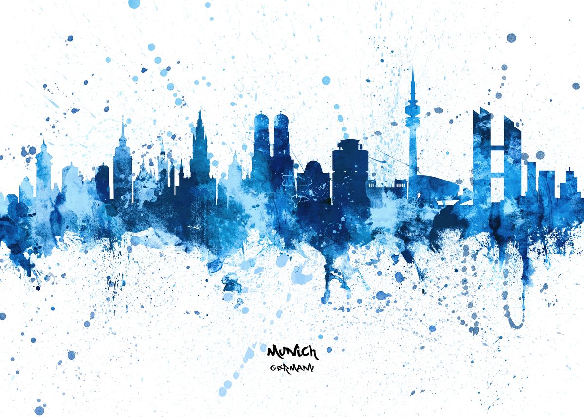 'Munich Germany Skyline' Poster, picture, metal print, paint by Michael ...