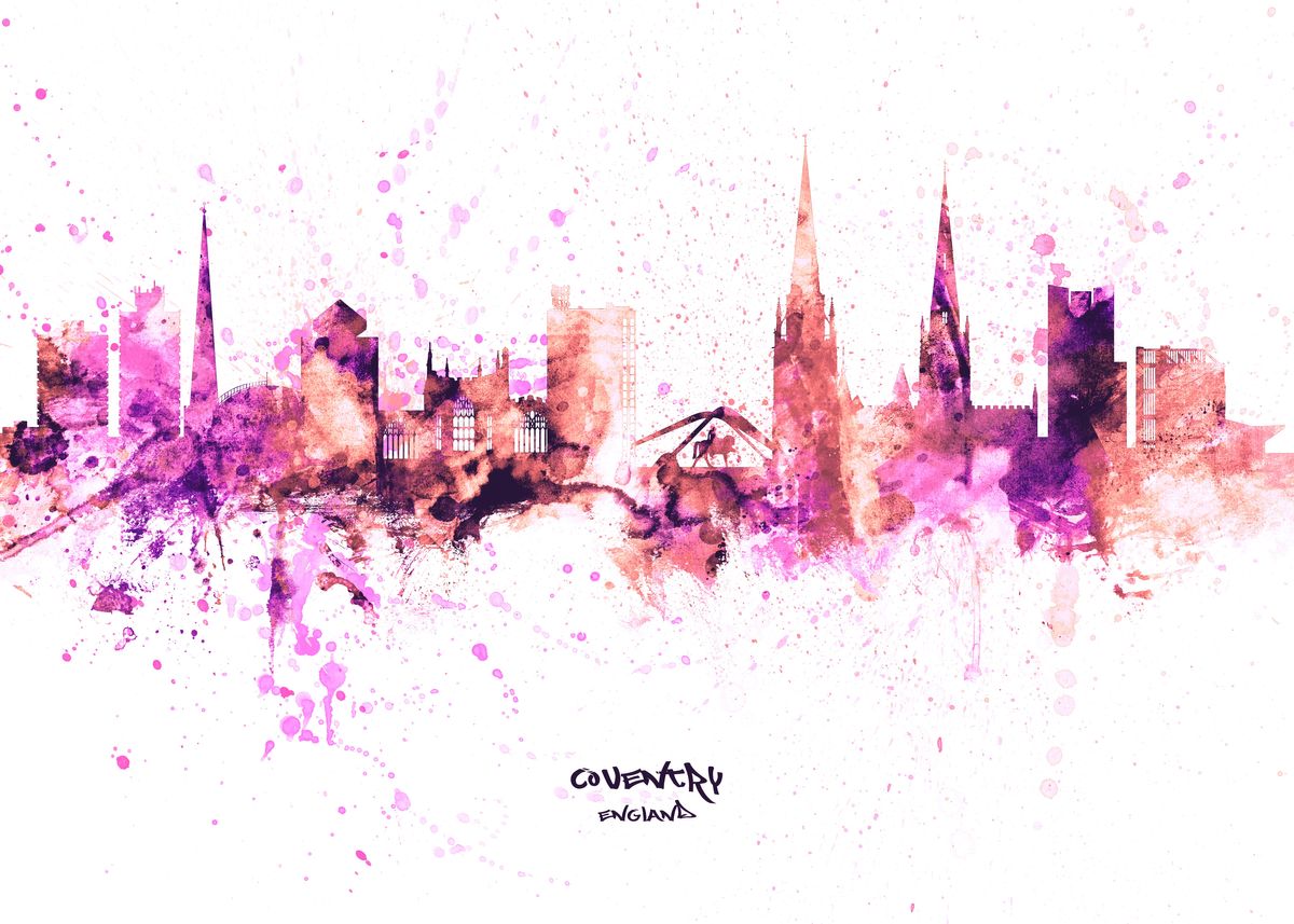 'Coventry England Skyline' Poster, picture, metal print, paint by ...