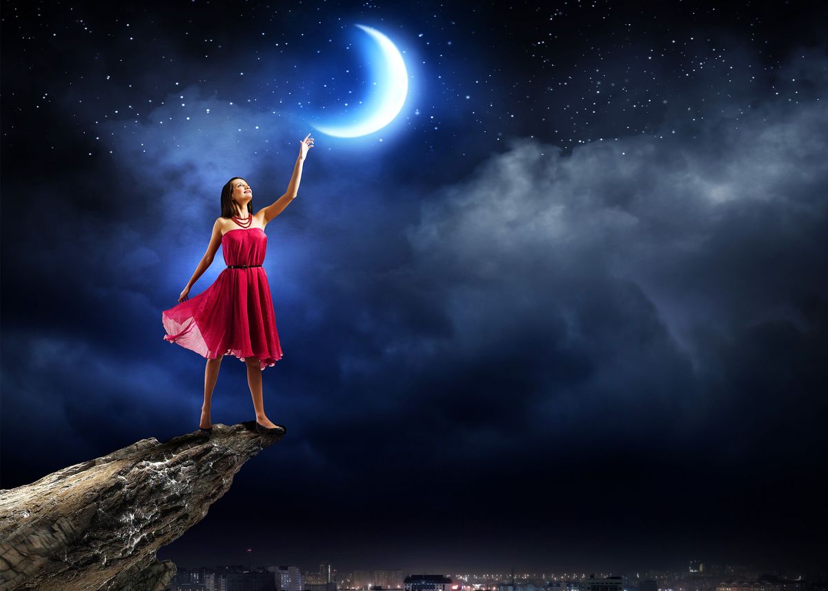 'Girl and Moon' Poster, picture, metal print, paint by Moon Calendar ...