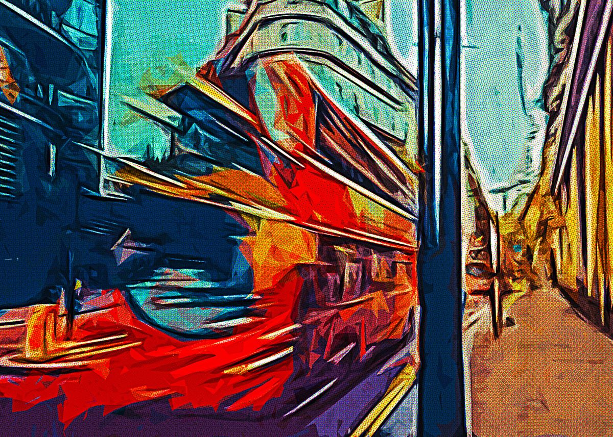'Red Bus' Poster, picture, metal print, paint by 2DArtworks | Displate