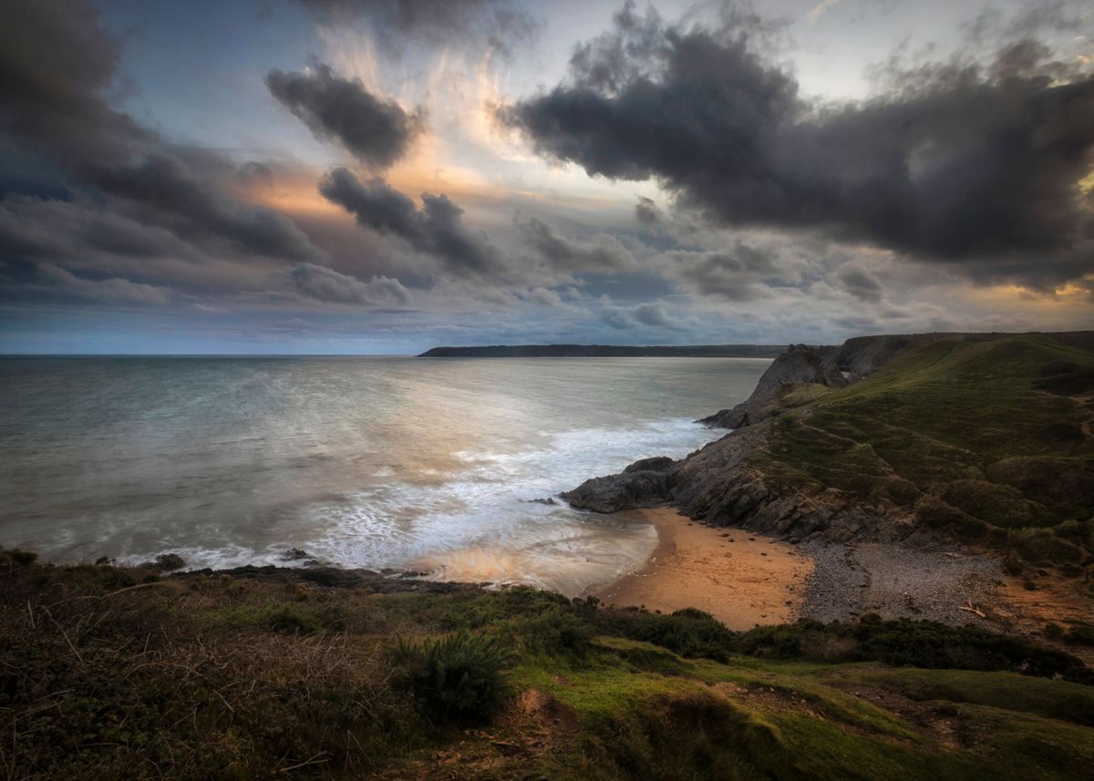 'Pobbles Bay and Three Clif' Poster, picture, metal print, paint by ...