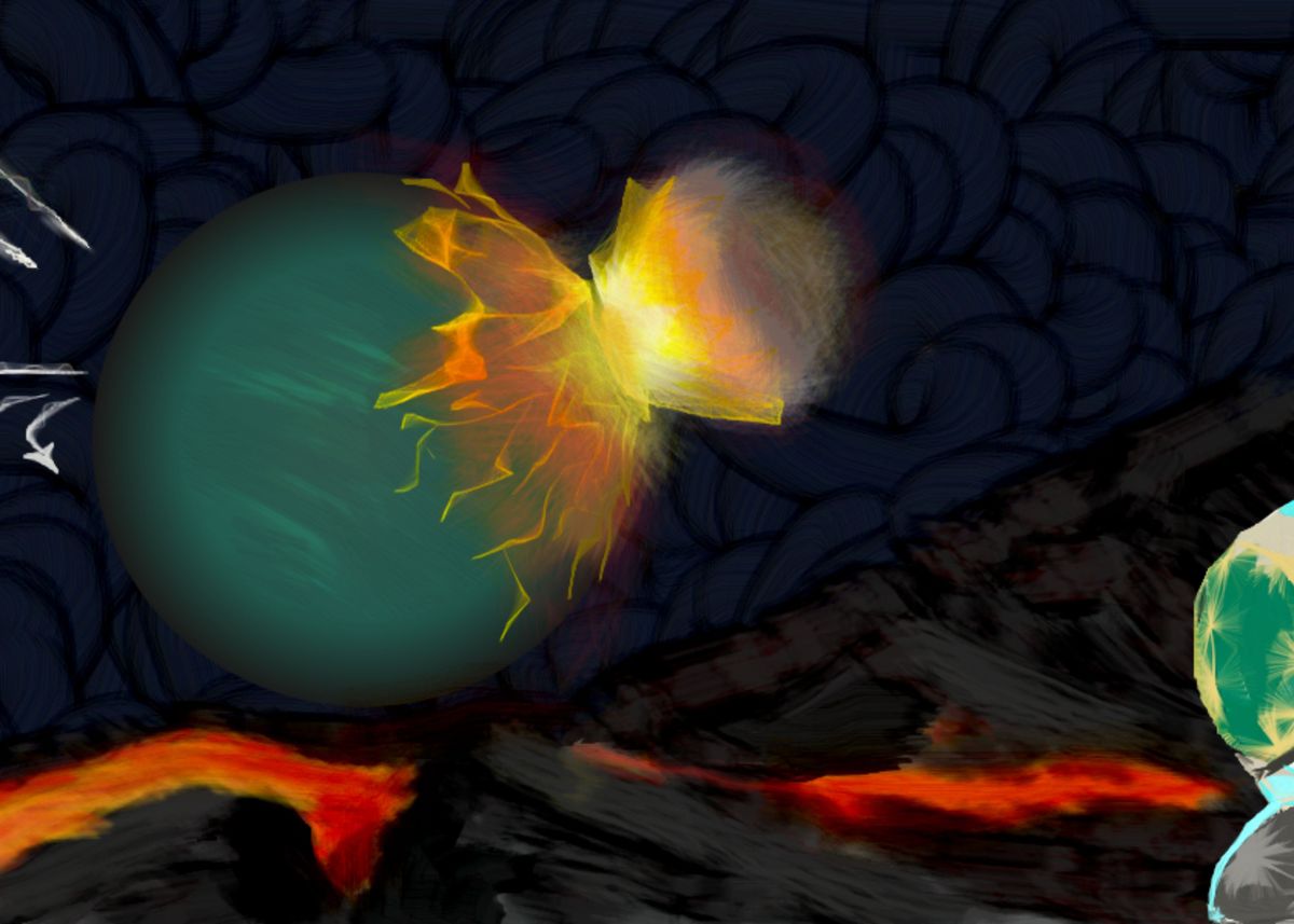 'Planet collision' Poster, picture, metal print, paint by ...