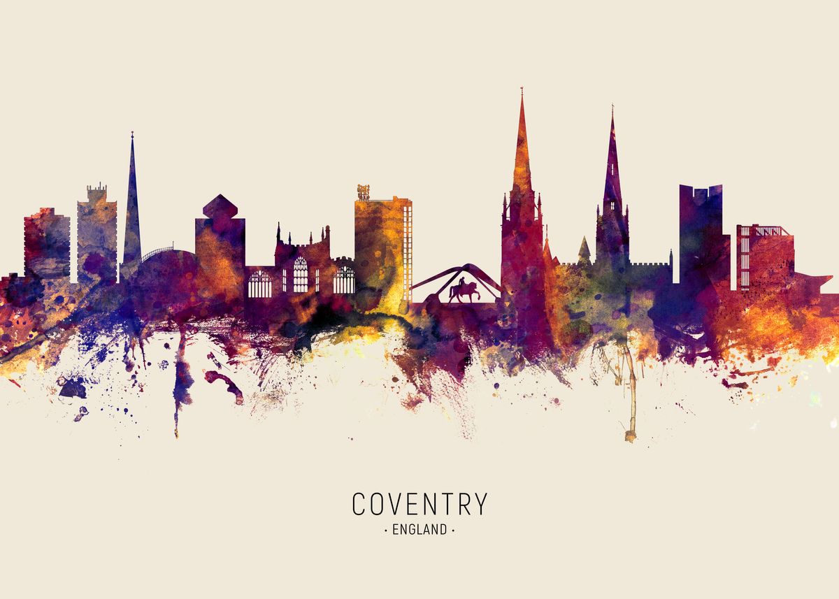 'Coventry Skyline England' Poster, picture, metal print, paint by ...