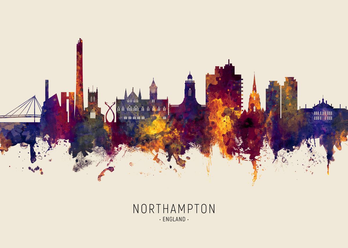 'Northampton Skyline' Poster by Michael Tompsett | Displate
