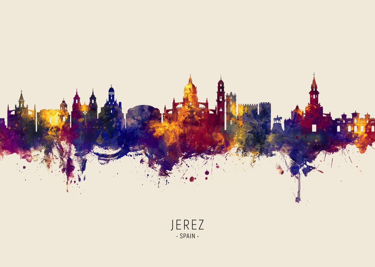 'Jerez Skyline Spain' Poster, picture, metal print, paint by Michael ...