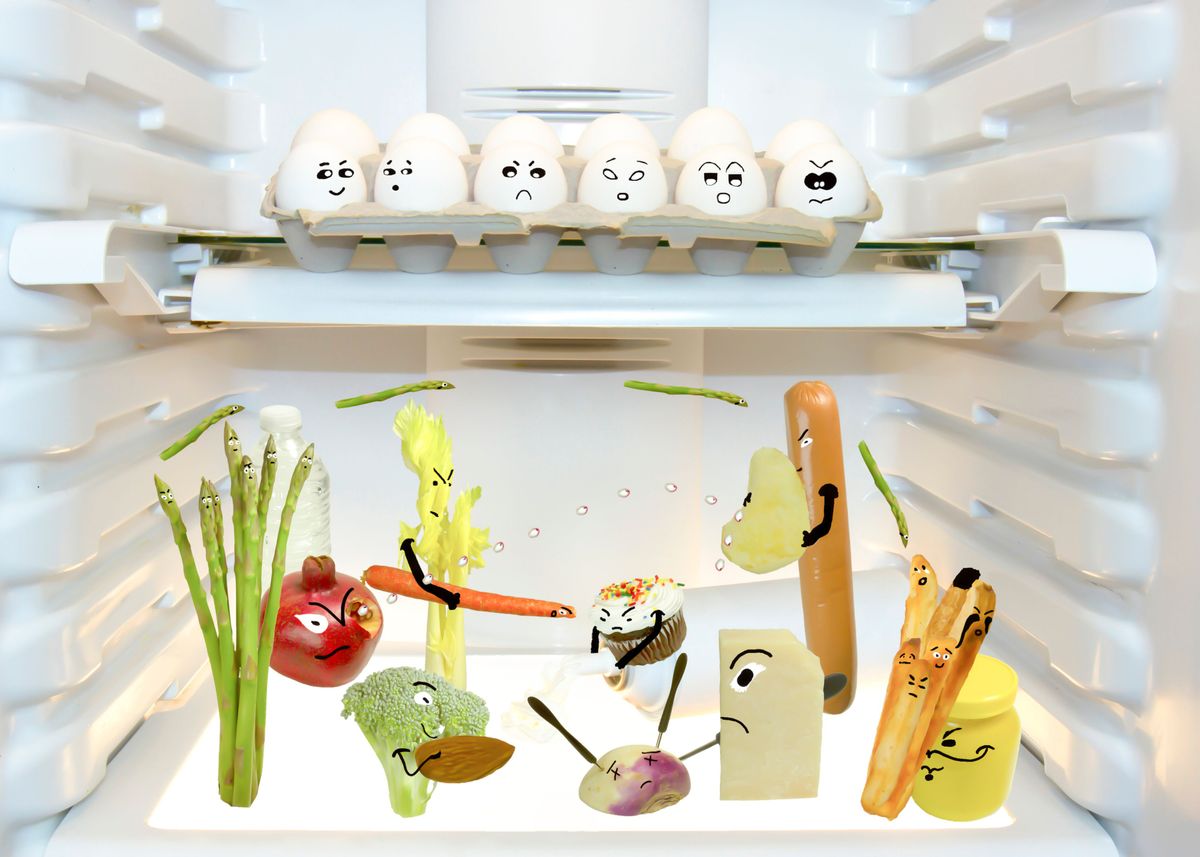 'Food Fight' Poster, picture, metal print, paint by Karen Foley | Displate