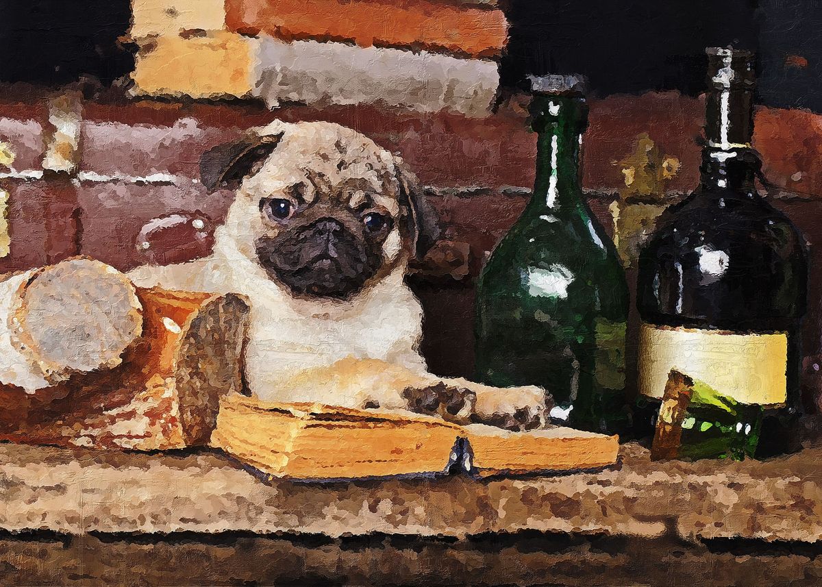 'The Reading Pug' Poster, picture, metal print, paint by Olivia Emma ...