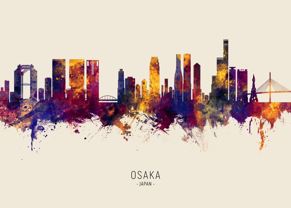 'Osaka Skyline Japan' Poster, picture, metal print, paint by Michael ...
