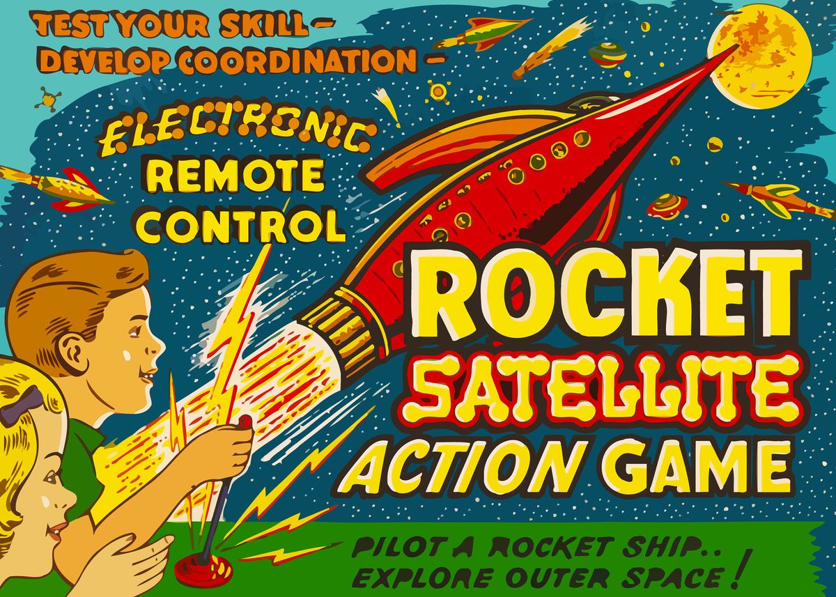 'Rocket Satellite Action' Poster, picture, metal print, paint by Shane ...