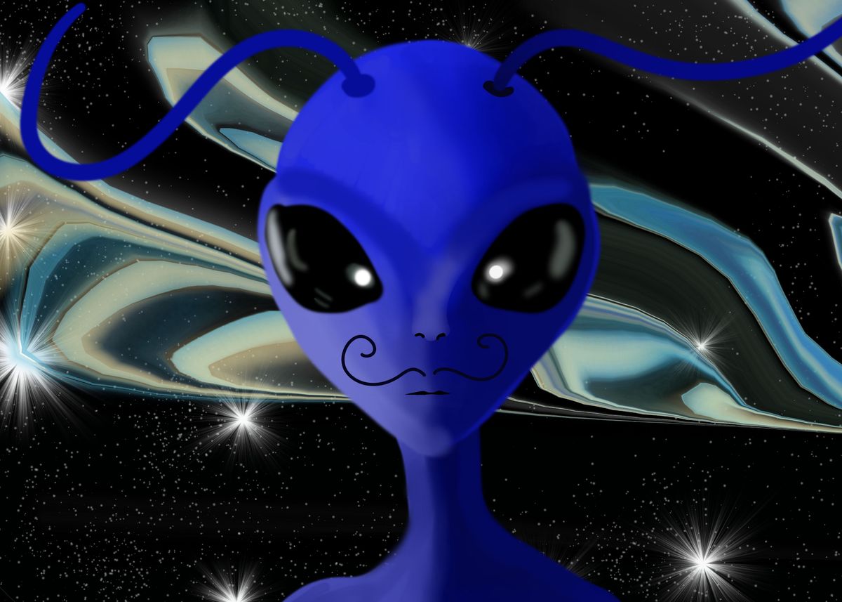 'Alien with mustache' Poster, picture, metal print, paint by Nathascha ...