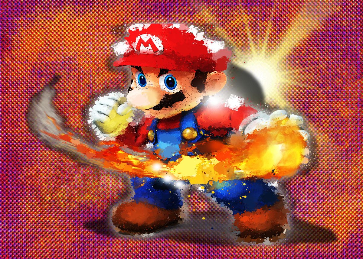'Mario splatter watercolor' Poster, picture, metal print, paint by Jeff ...