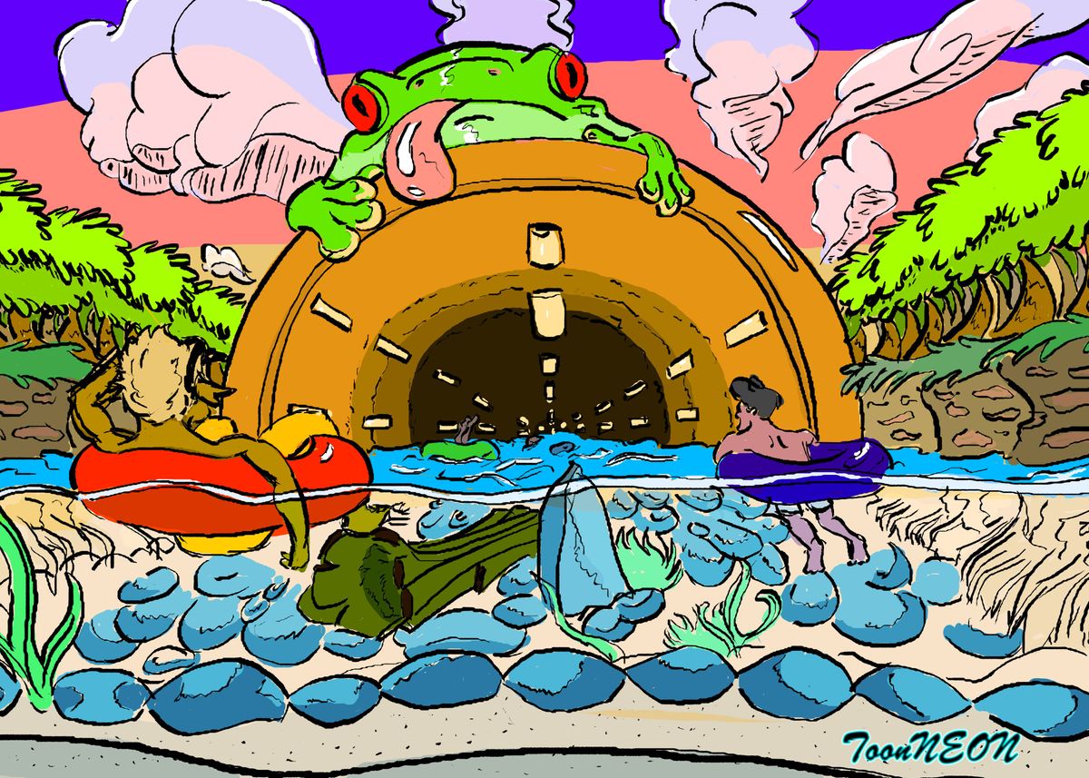 'Frogs and Tubes' Poster, picture, metal print, paint by Darius Dennis ...