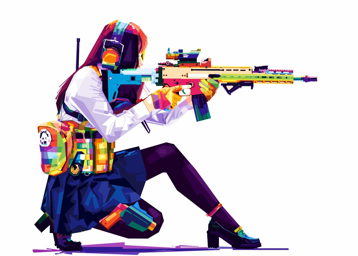 'Sniper girl back lightning' Poster, picture, metal print, paint by ...