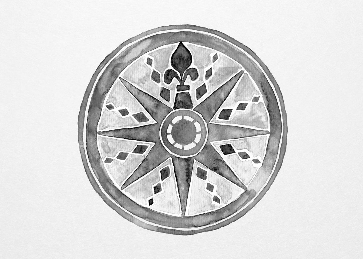 'Watercolor Compass grey' Poster, picture, metal print, paint by ...