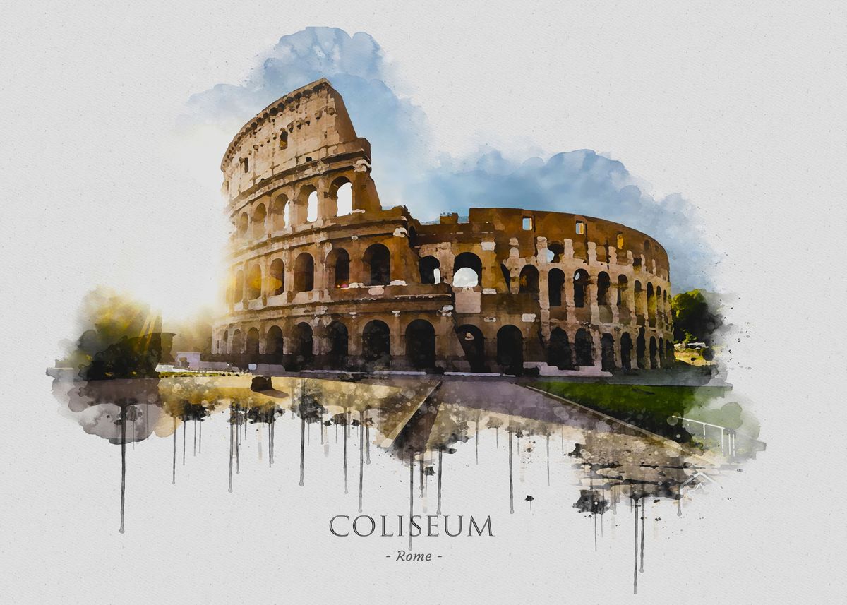 'coliseum' Poster, picture, metal print, paint by 𝓒𝔂𝓫𝓮𝓻𝕗𝕣𝕒𝕞𝕖 | Displate