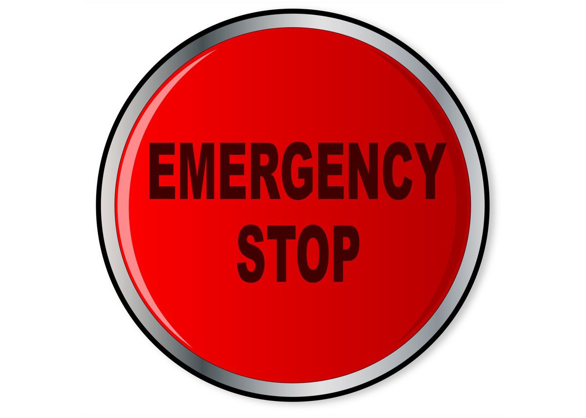 'Red Emergency Stop Button' Poster, picture, metal print, paint by ...