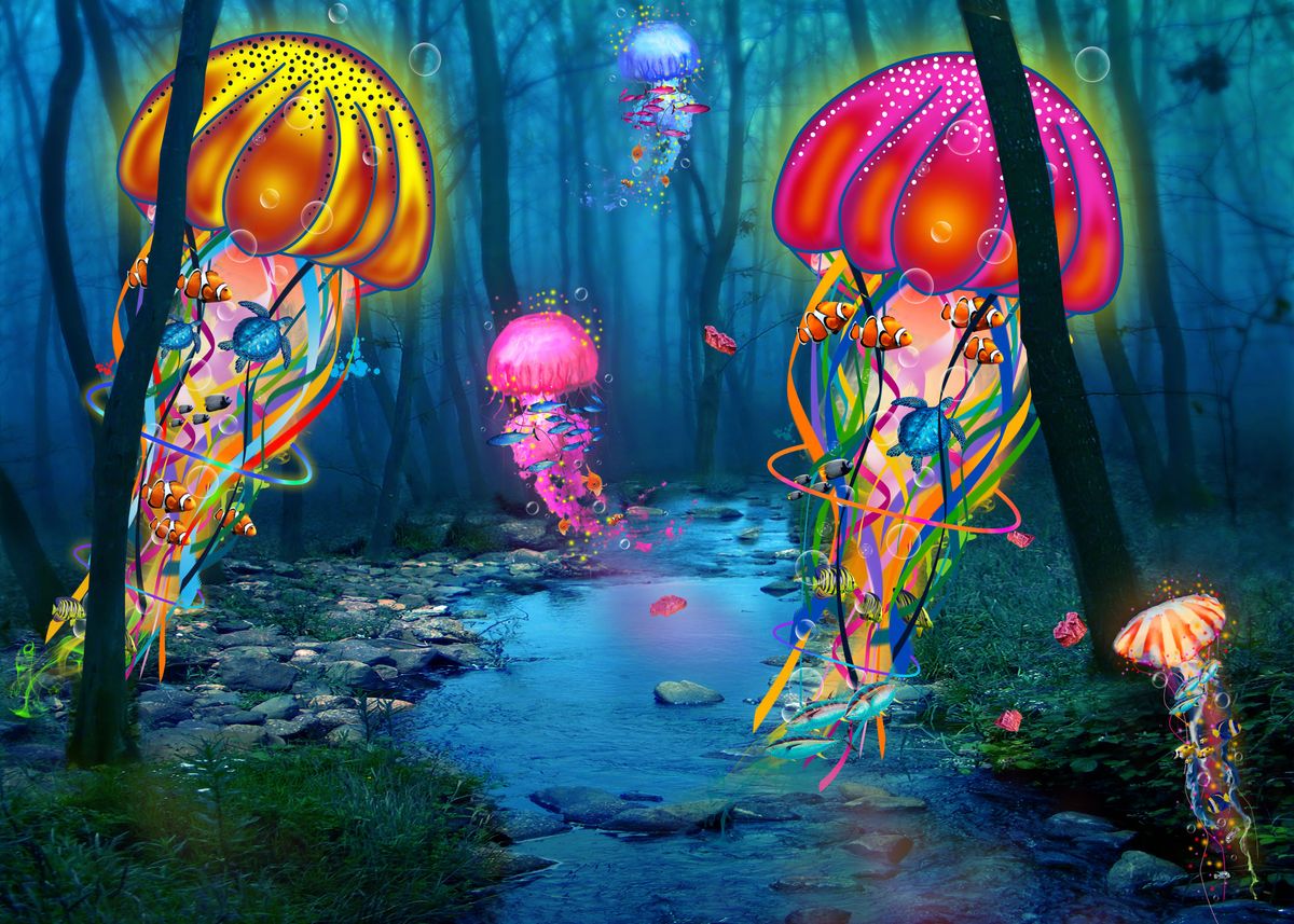 'magical jellyfish ' Poster, picture, metal print, paint by MARK ...