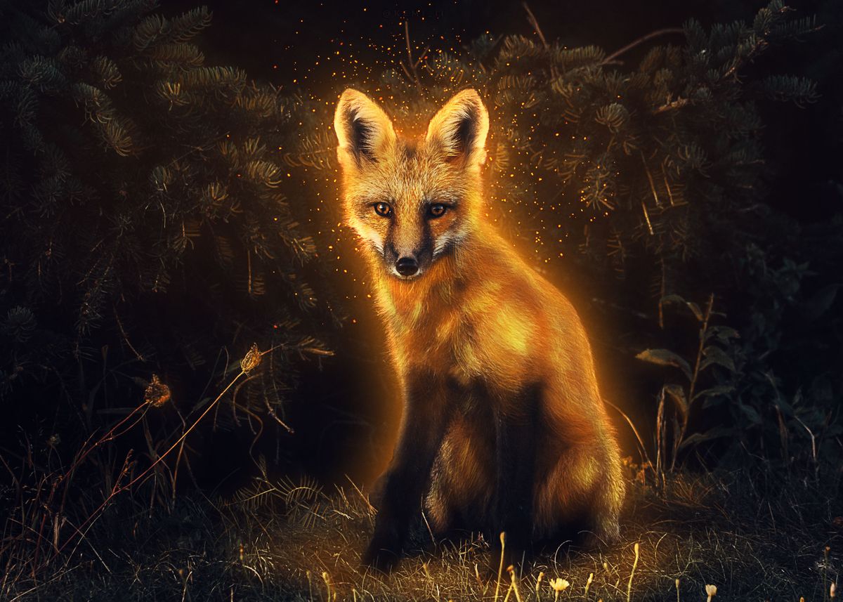 'GLOWING FOX' Poster, picture, metal print, paint by Kemi | Displate