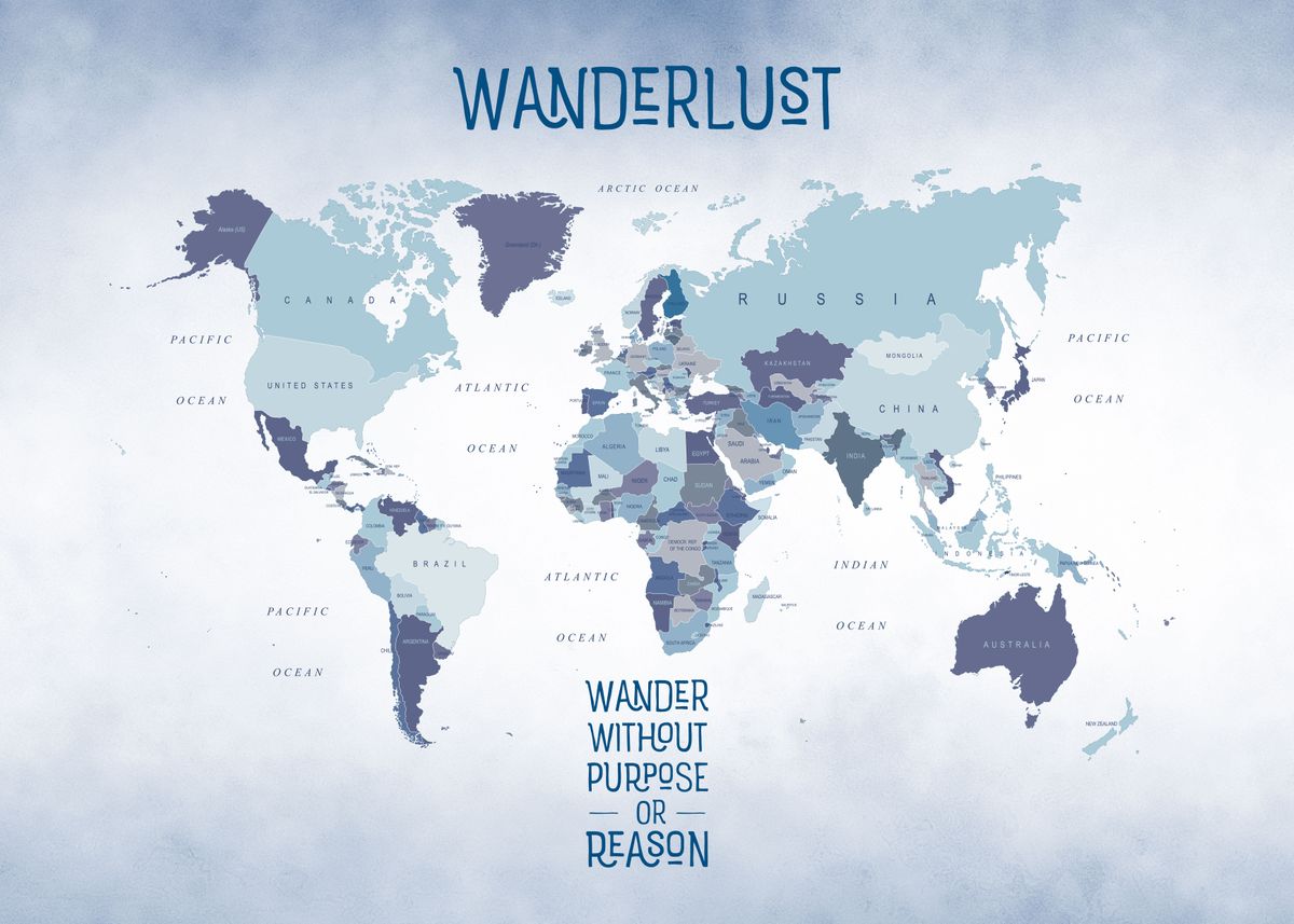 'Wanderlust World Map' Poster, picture, metal print, paint by Urban ...