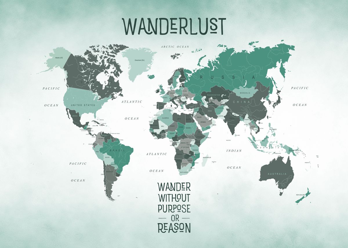 'Wanderlust World Map' Poster, picture, metal print, paint by Urban ...