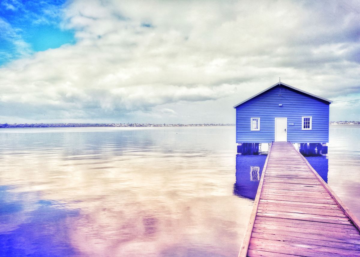 'Blue Boat House' Poster, picture, metal print, paint by ludow54 | Displate